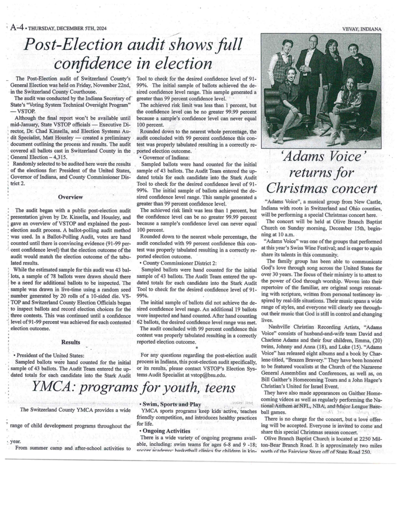 Switzerland County Post-Election Audit shows full confidence in ...